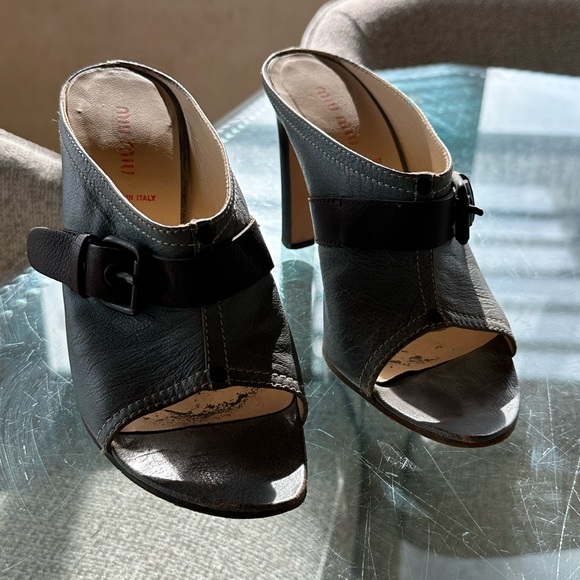 Miu Miu | Shoes | Vintage Mui Mui Denimlike Leather Sandal Heels | Poshmark
